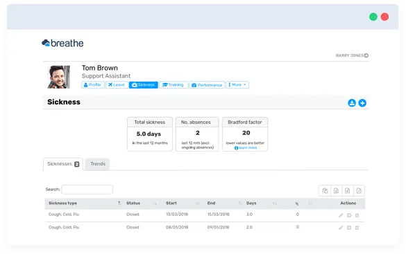 Manage Sickness Absence Online | Breathe